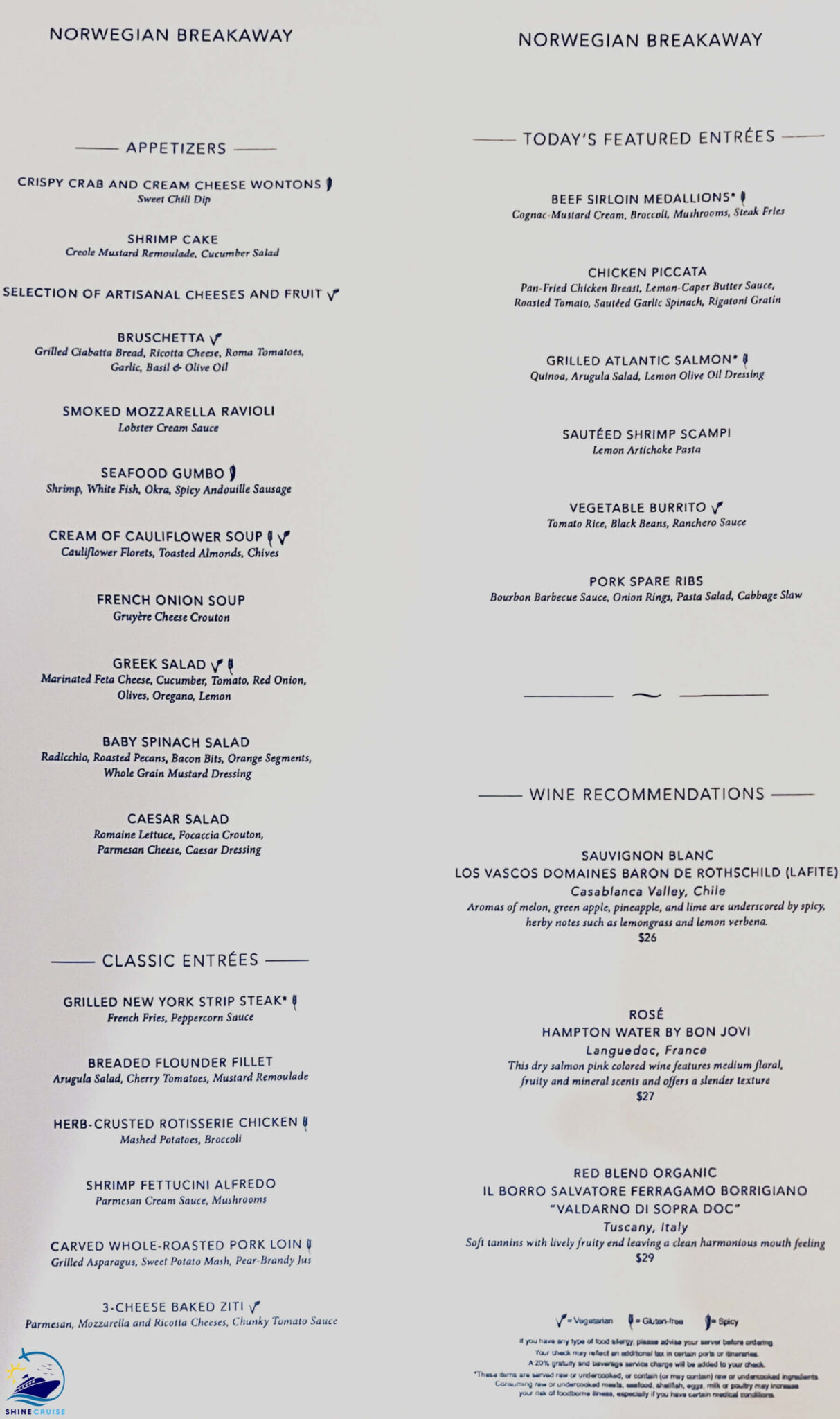 NCL Main Dining Room Menus 2025: Breakfast, Lunch & Dinner