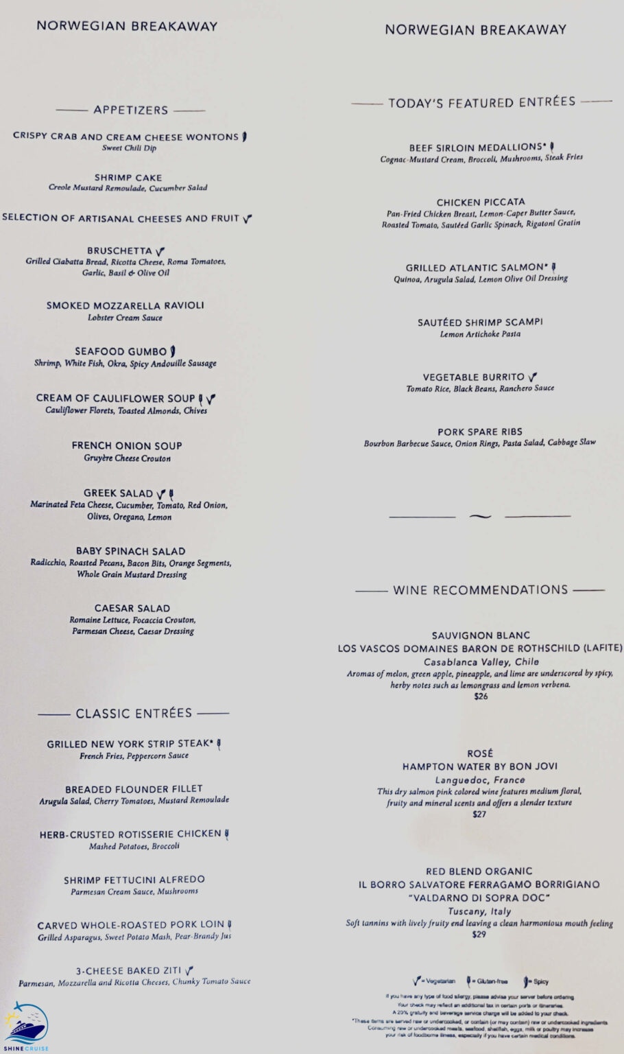 NCL Main Dining Room Menus 2025: Breakfast, Lunch & Dinner