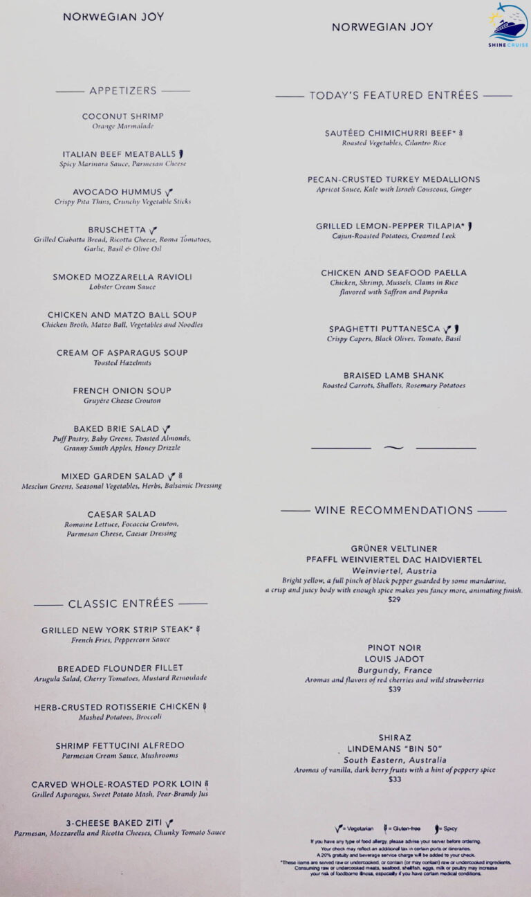 NCL Main Dining Room Menus 2025: Breakfast, Lunch & Dinner
