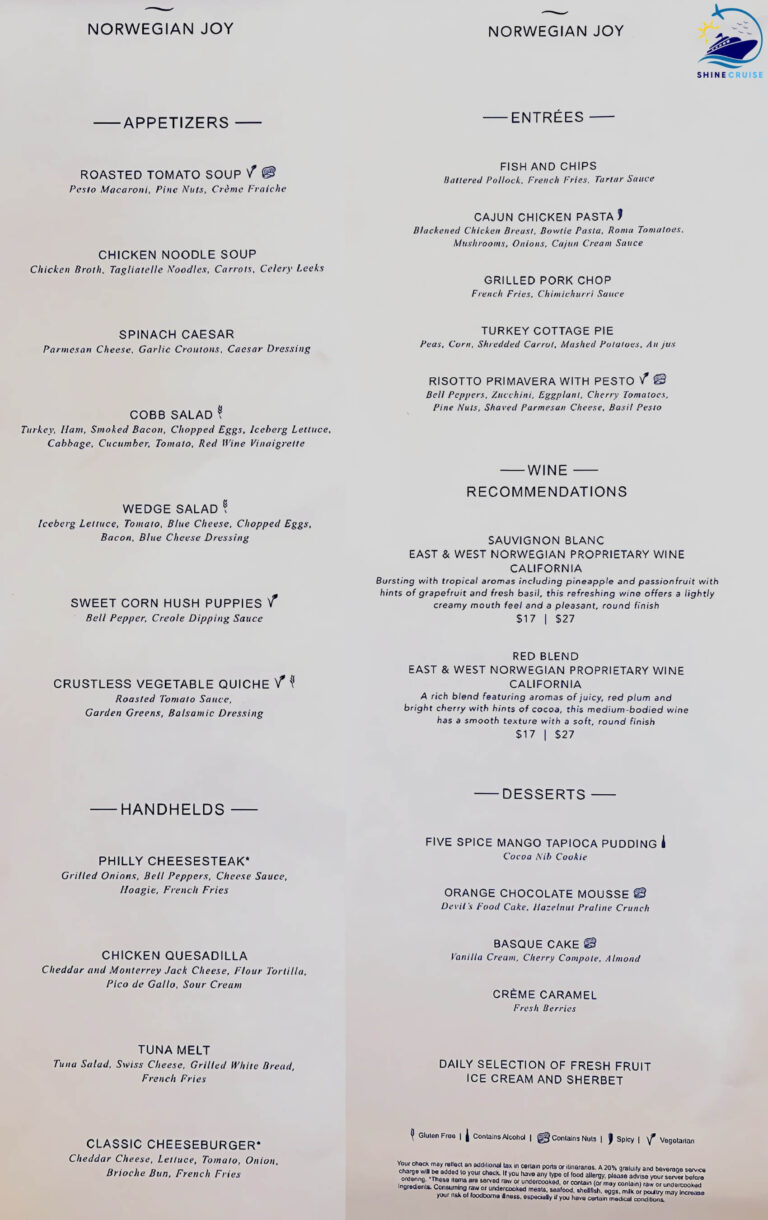 NCL Main Dining Room Menus 2025: Breakfast, Lunch & Dinner