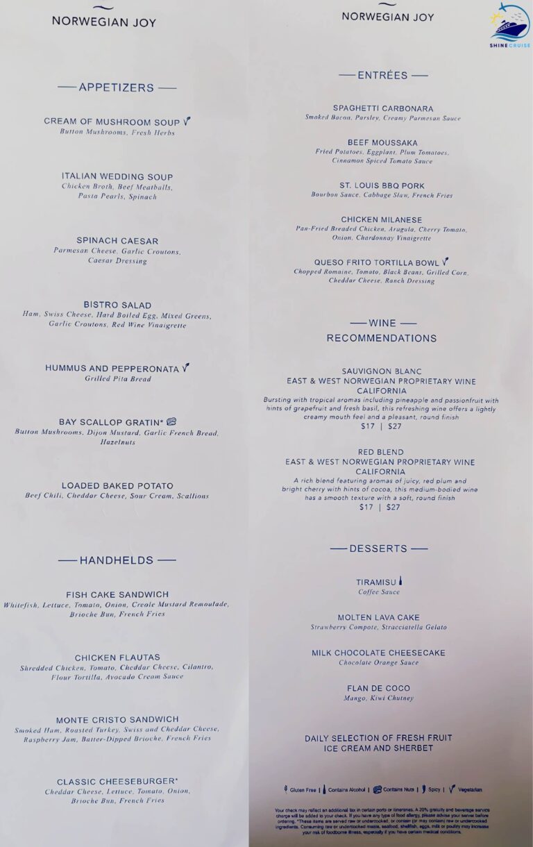NCL Main Dining Room Menus 2025: Breakfast, Lunch & Dinner