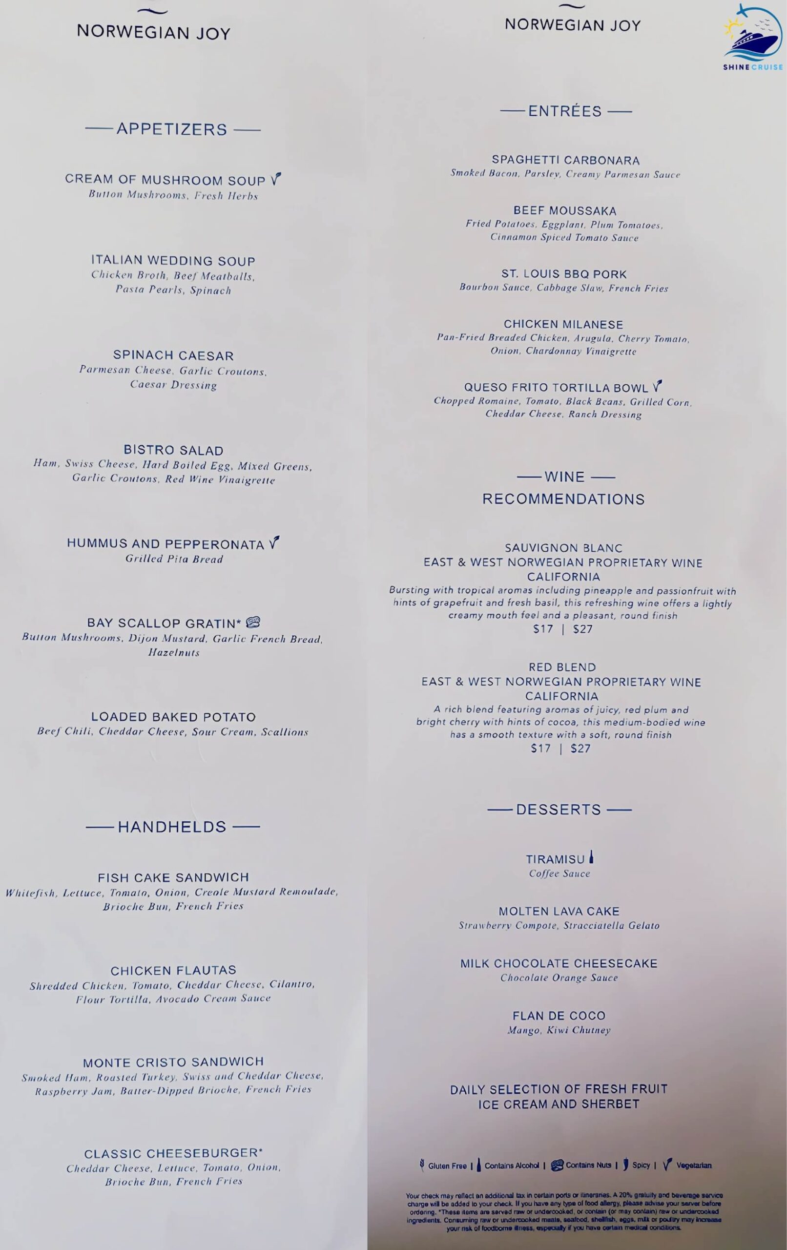 NCL Main Dining Room Menus 2025: Breakfast, Lunch & Dinner