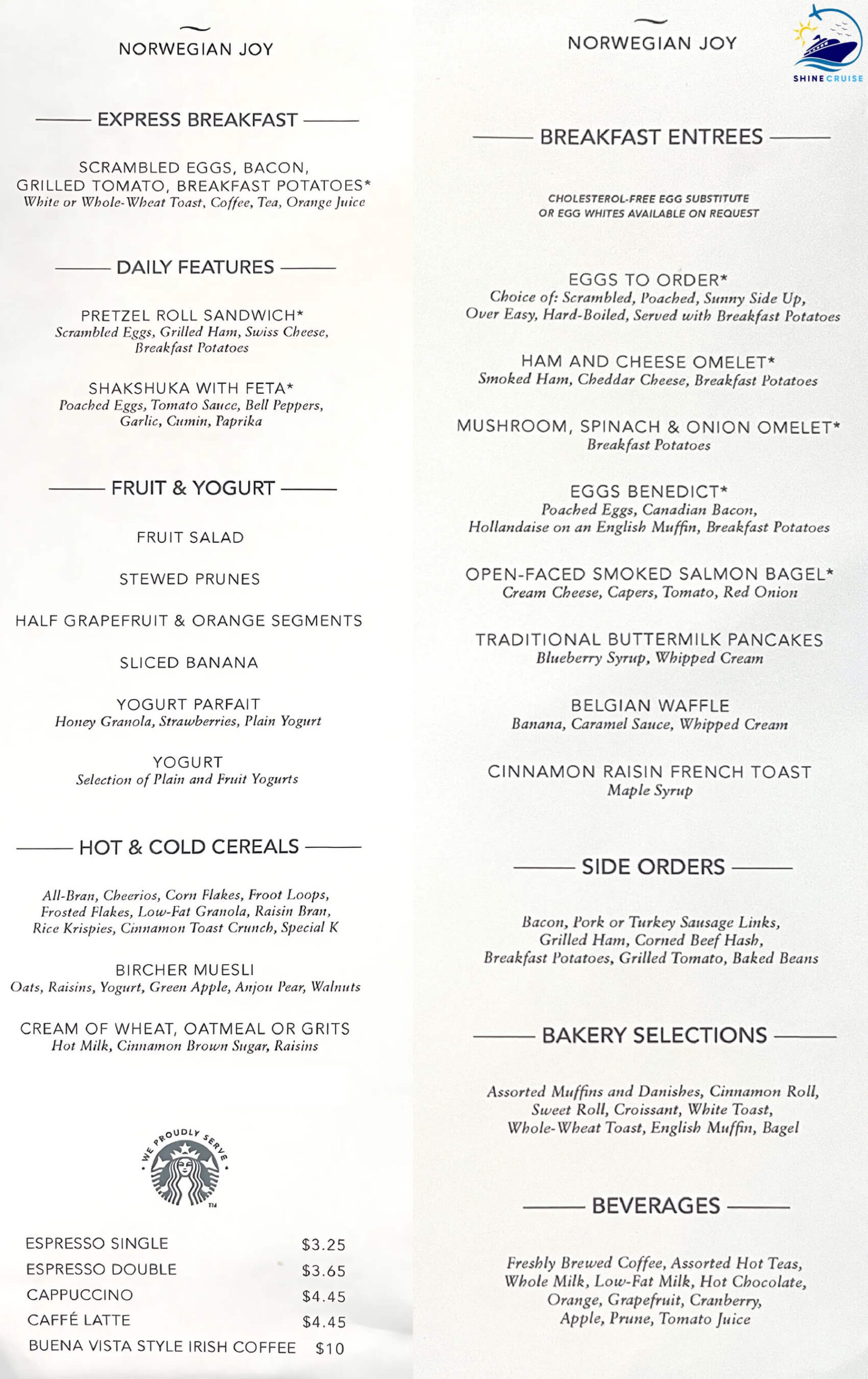 NCL Main Dining Room Menus 2025: Breakfast, Lunch & Dinner