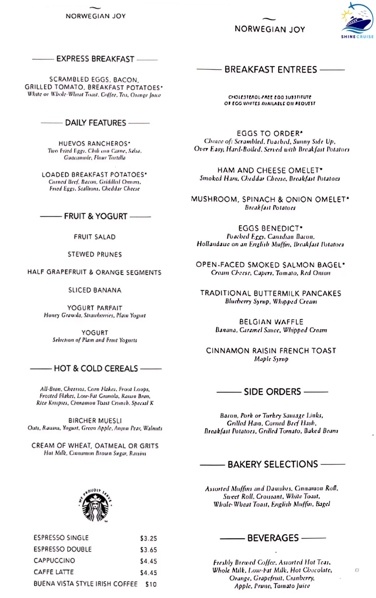 NCL Main Dining Room Menus 2025: Breakfast, Lunch & Dinner