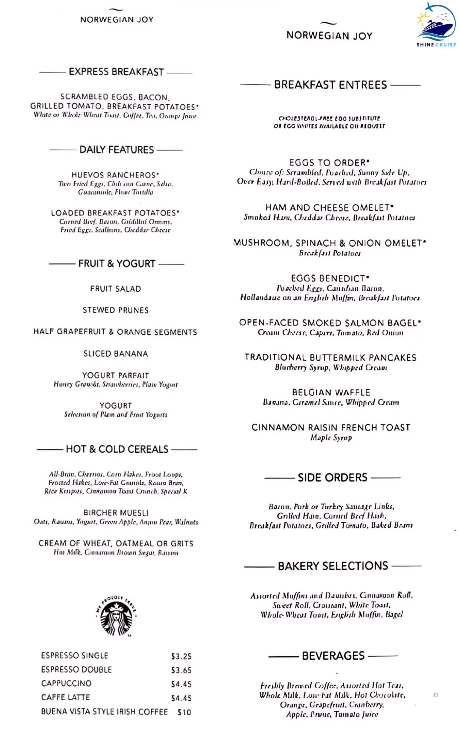 NCL Main Dining Room Menus 2025: Breakfast, Lunch & Dinner