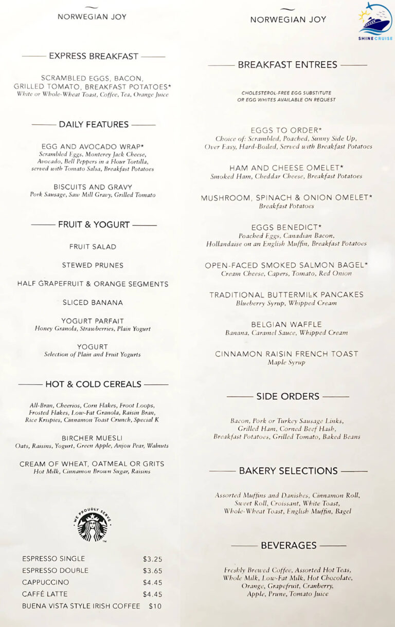NCL Main Dining Room Menus 2025: Breakfast, Lunch & Dinner