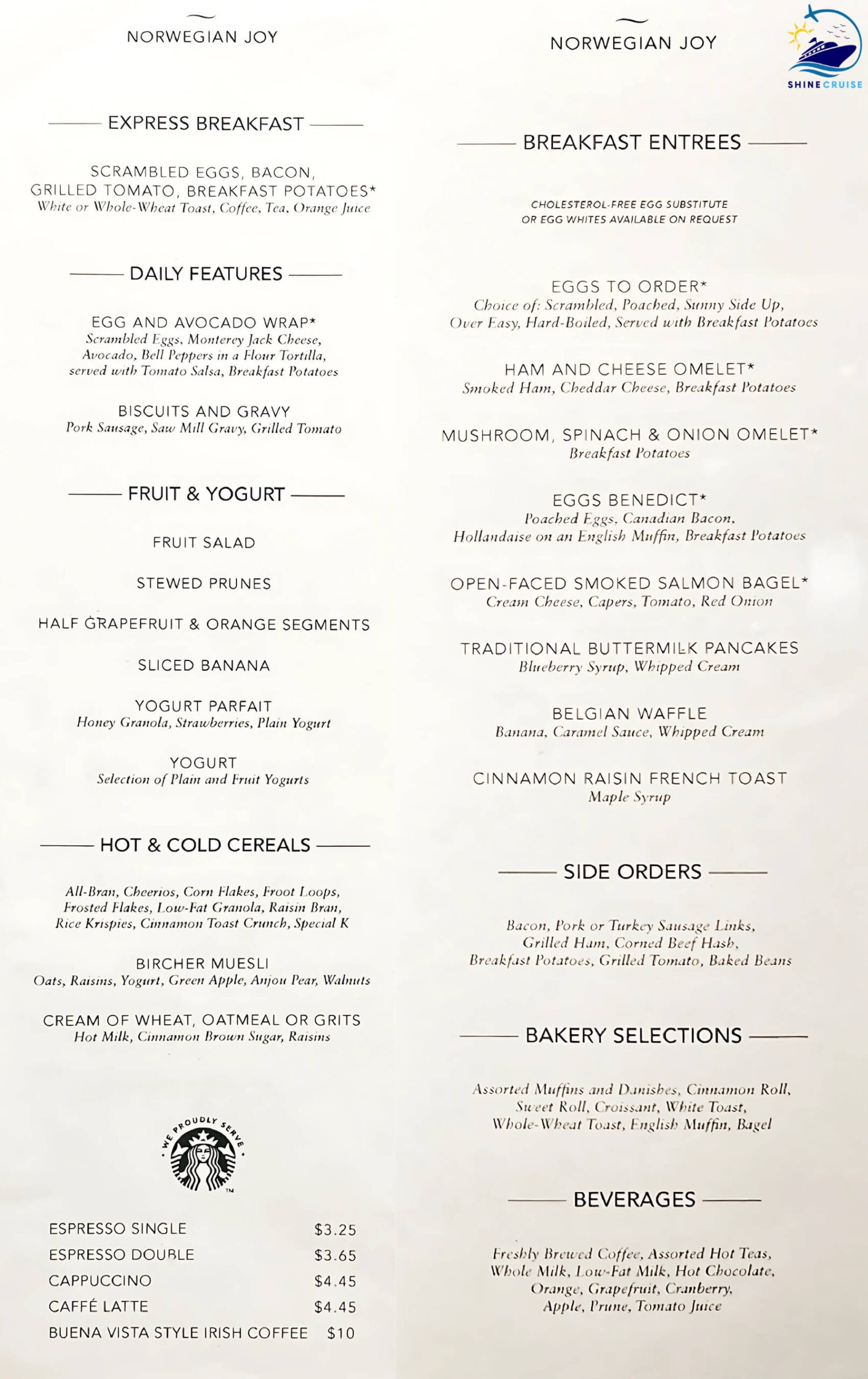 NCL Main Dining Room Menus 2025: Breakfast, Lunch & Dinner
