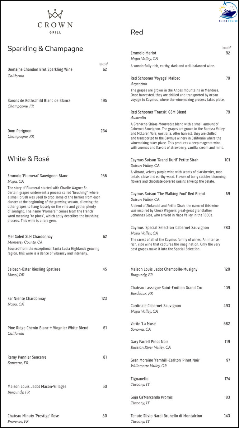 Princess Crown Grill Menus for 2026 with Cost & Review