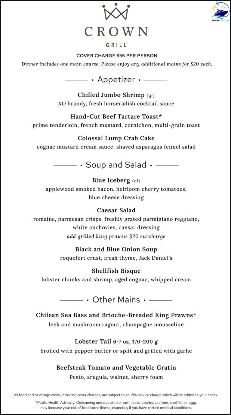 Princess Crown Grill Menus for 2026 with Cost & Review