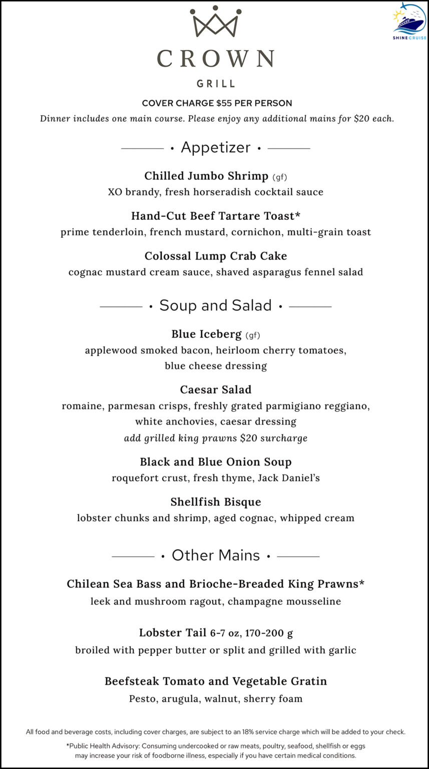 Princess Crown Grill Menus for 2026 with Cost & Review