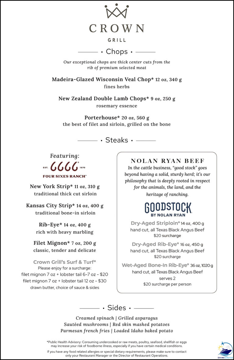 Princess Crown Grill Menus for 2026 with Cost & Review
