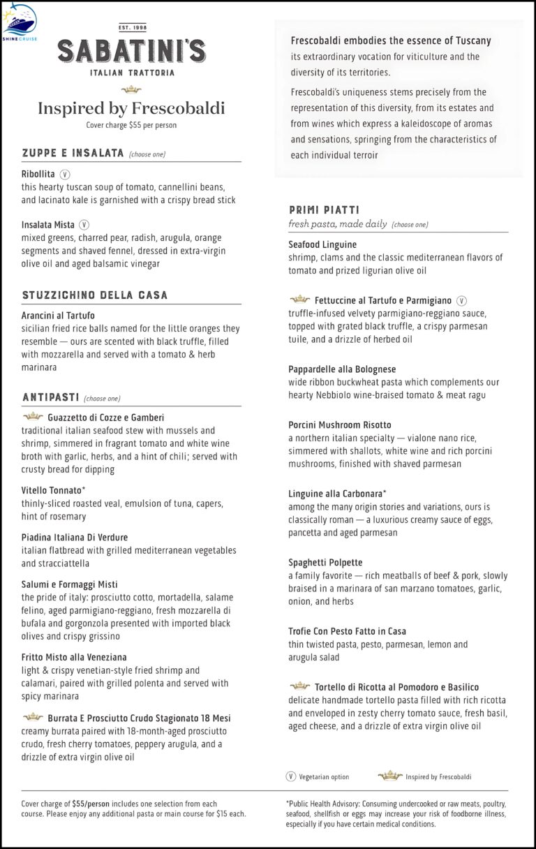 Princess Sabatini’s Menus for 2026 with Cost and Reviews