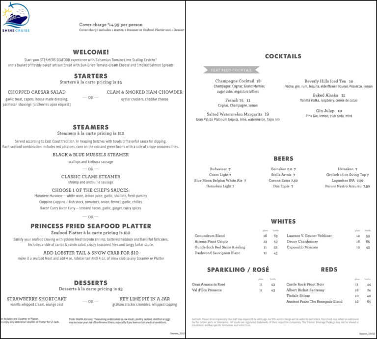 Princess Casual Dining Menus 2025 For All Ships