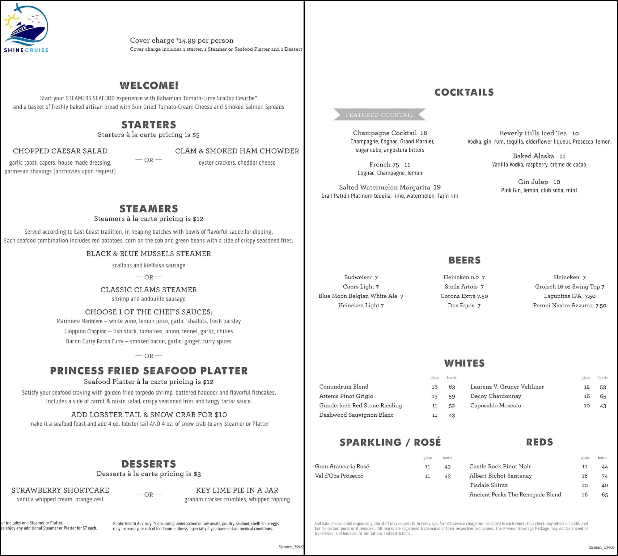 Princess Casual Dining Menus 2025 For All Ships