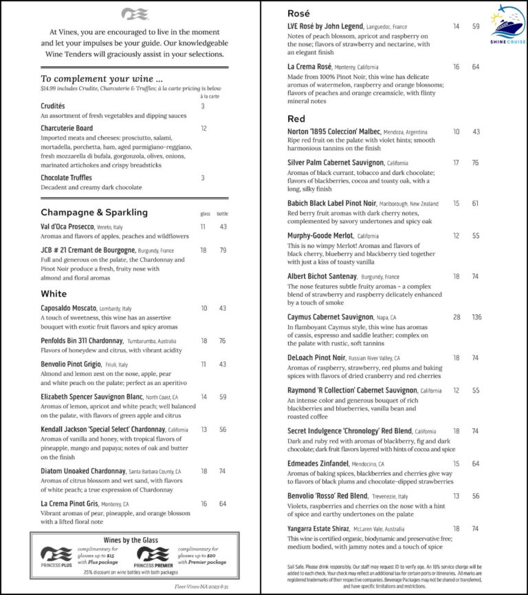 Princess Casual Dining Menus 2025 For All Ships