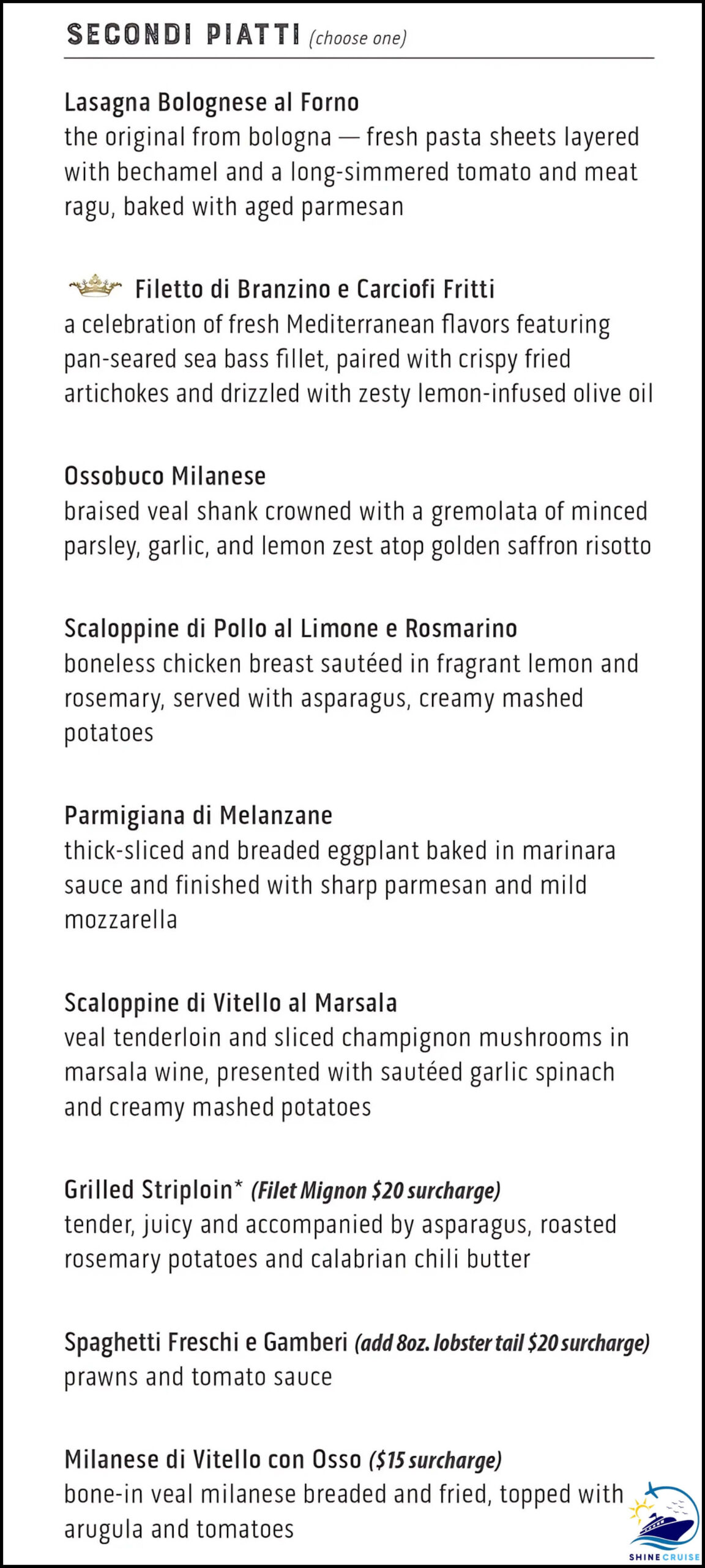 Princess Sabatini’s Menus for 2026 with Cost and Reviews