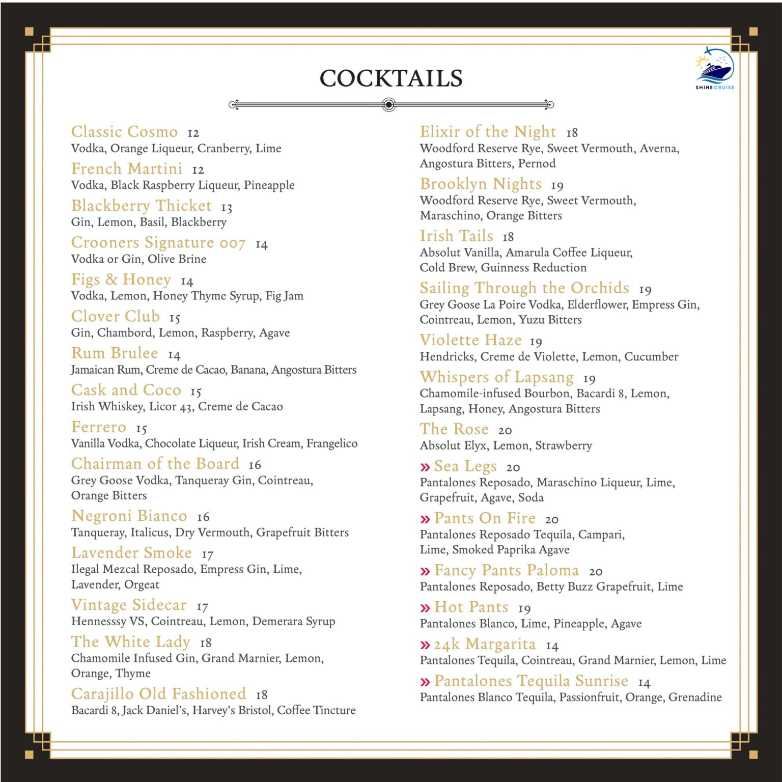 Princess Cruises Drinks Menu 2026 with Prices for all Ships