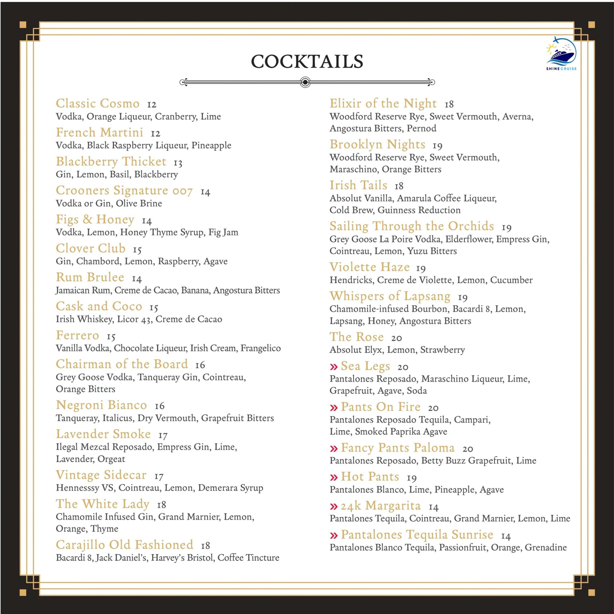 Princess Cruises Drinks Menu 2026 with Prices for all Ships