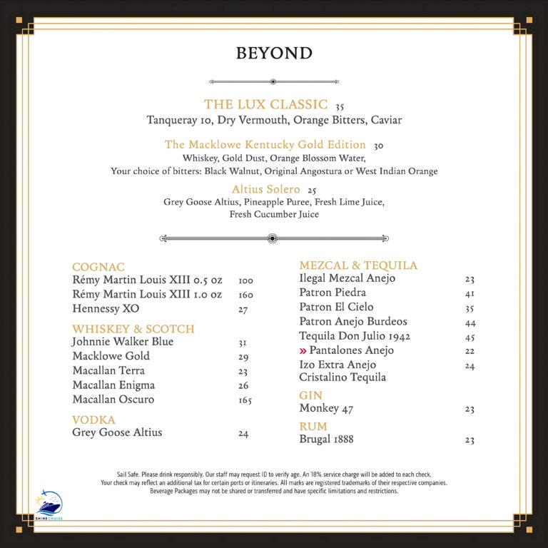 Princess Cruises Drinks Menu 2025 with Prices for all Ships