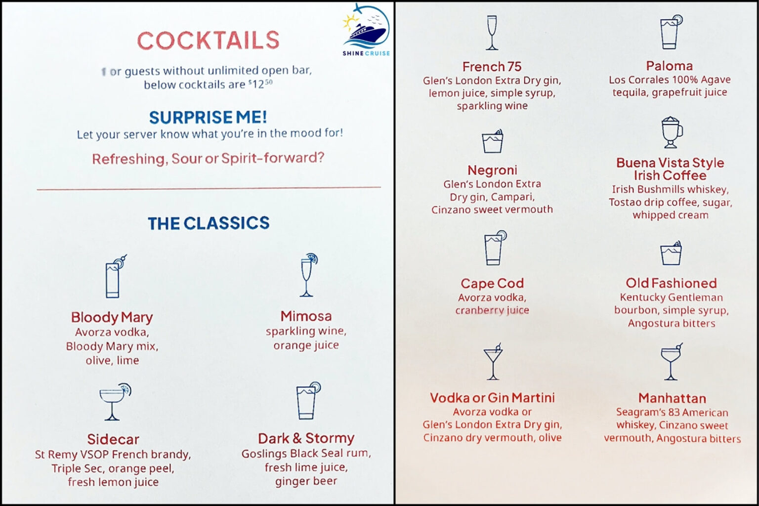NCL Drink Menu 2025 with Bar Prices for all Norwegian Ships
