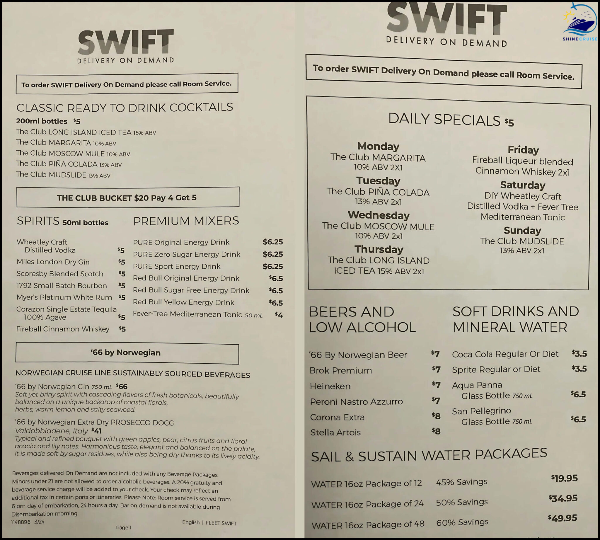 NCL Drink Menus 2026 with Bar Prices for all Norwegian Ships