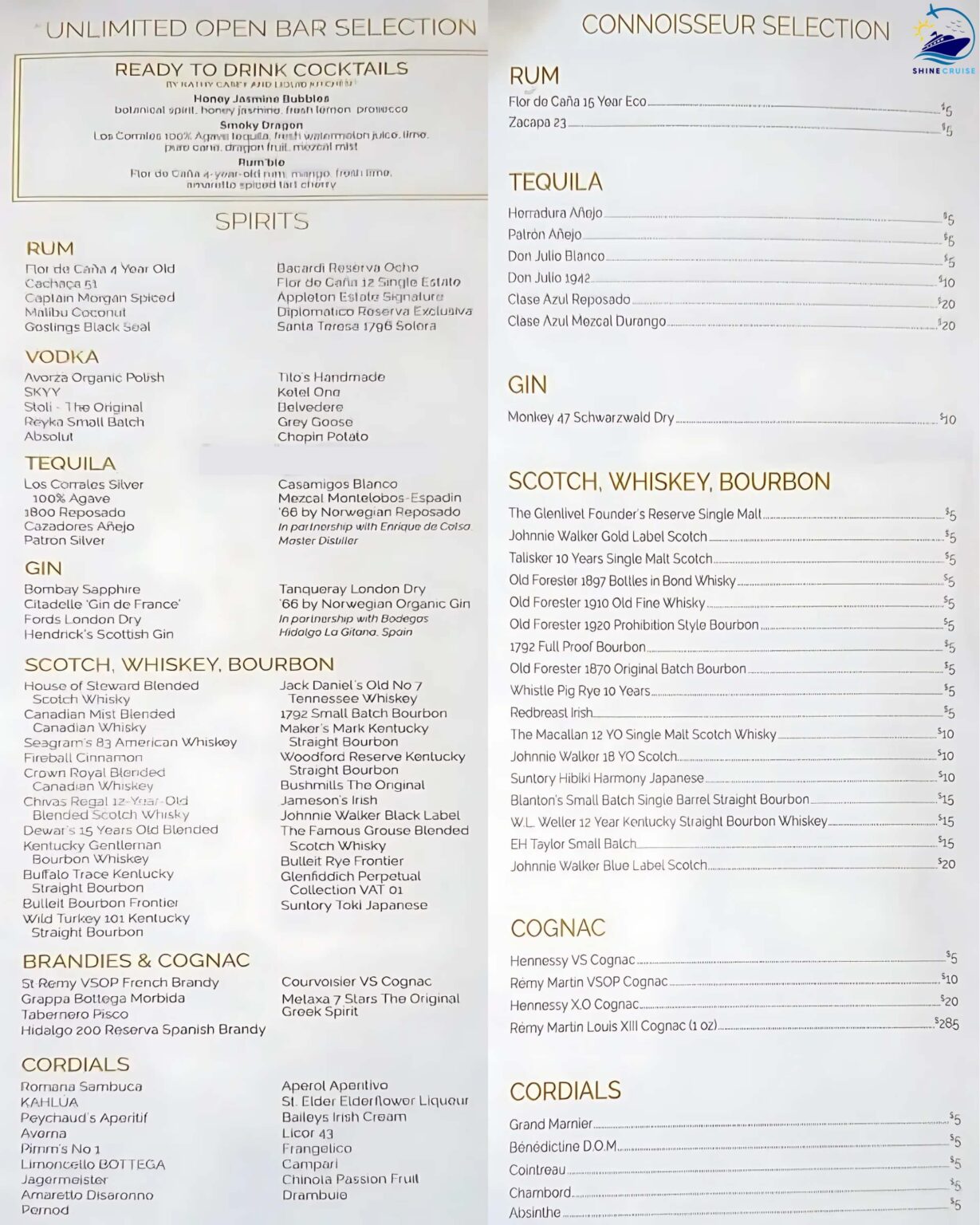 NCL Drink Menus 2026 with Bar Prices for all Norwegian Ships