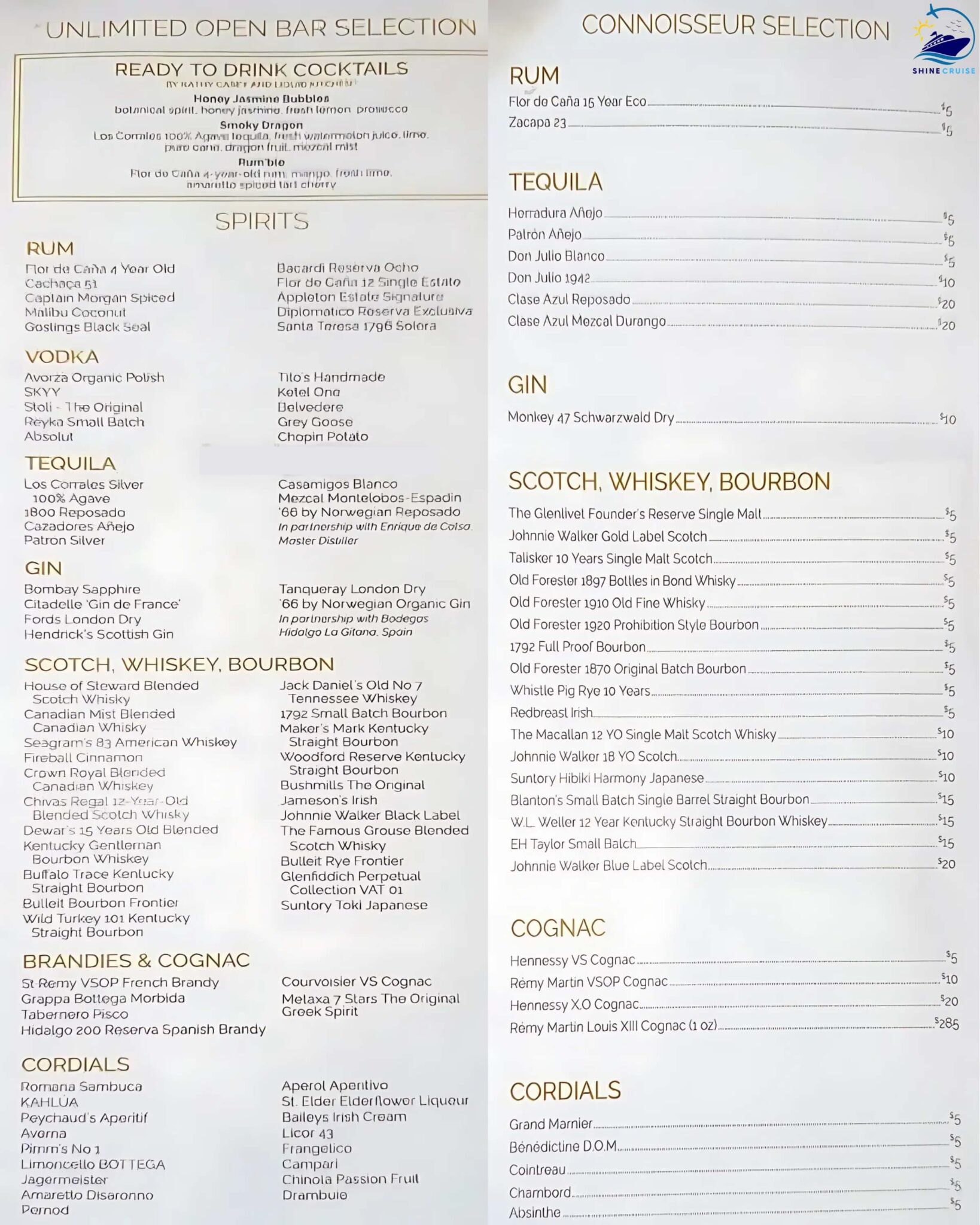 NCL Drink Menu 2025 with Bar Prices for all Norwegian Ships