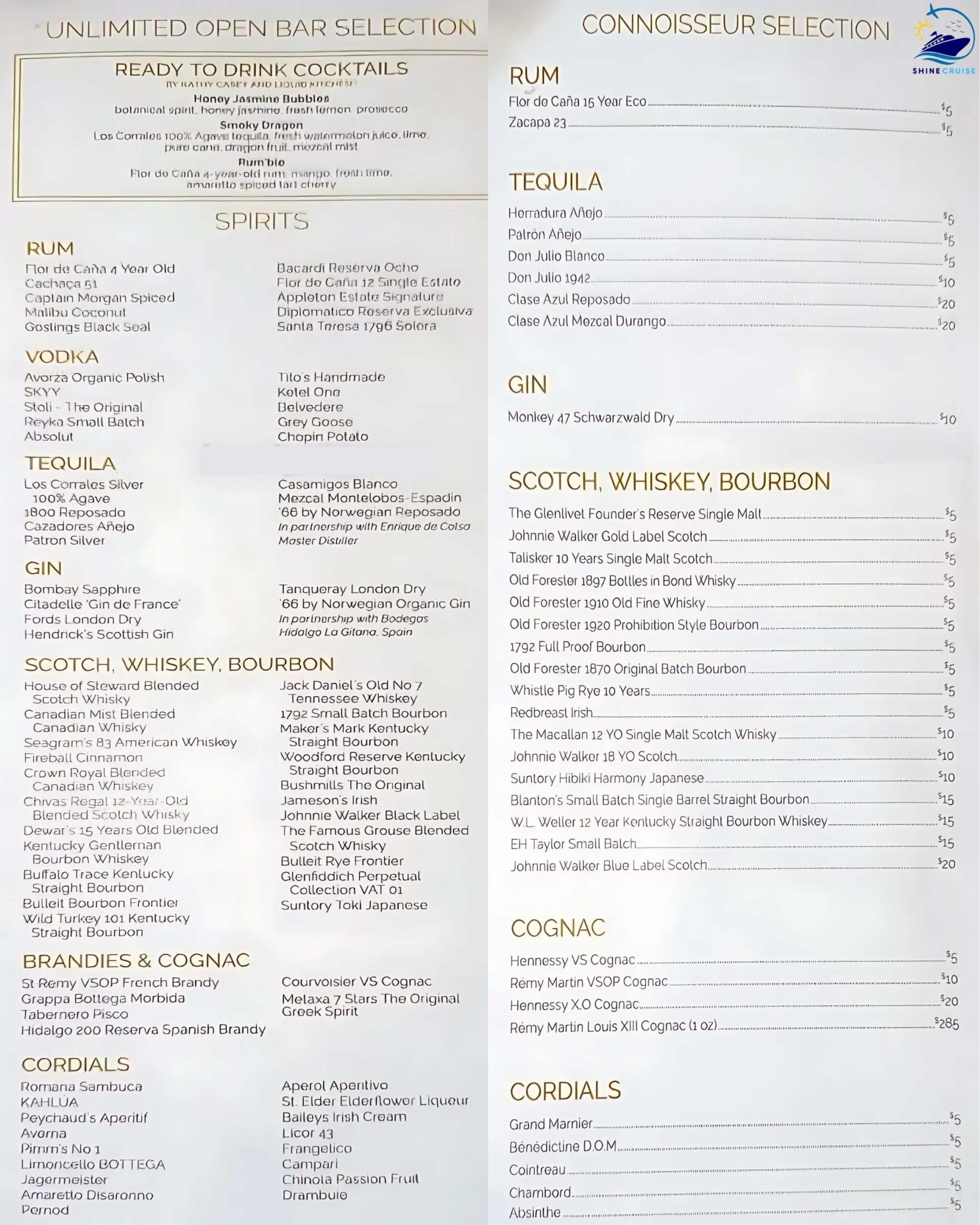 NCL Drink Menu 2025 with Bar Prices for all Norwegian Ships
