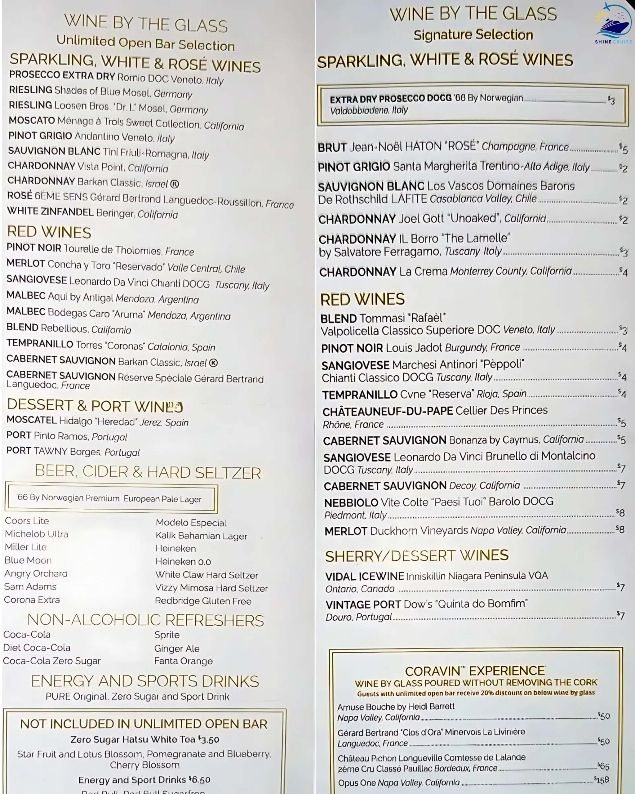NCL Drink Menu 2025 with Bar Prices for all Norwegian Ships