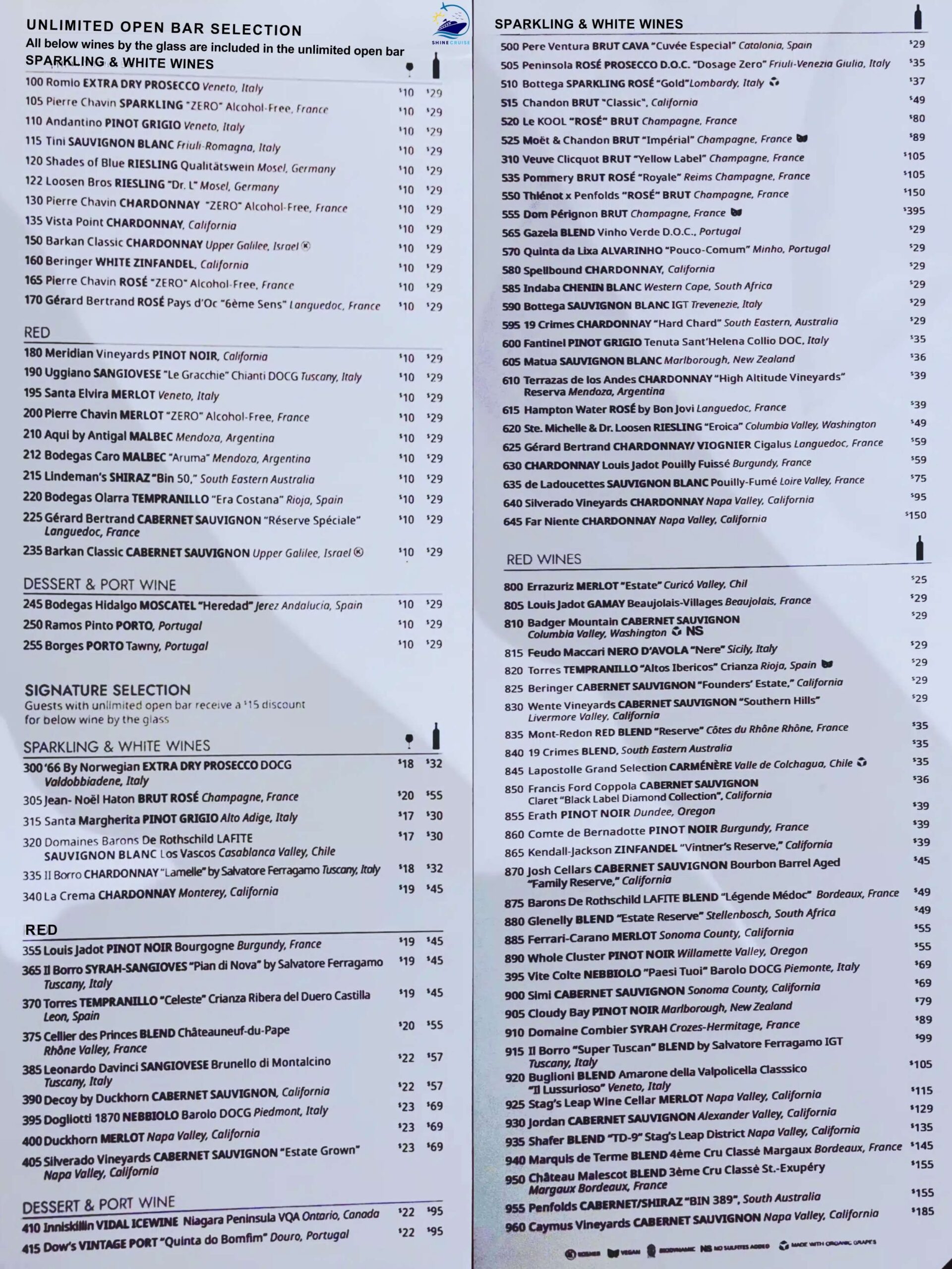 NCL Drink Menu 2025 with Bar Prices for all Norwegian Ships