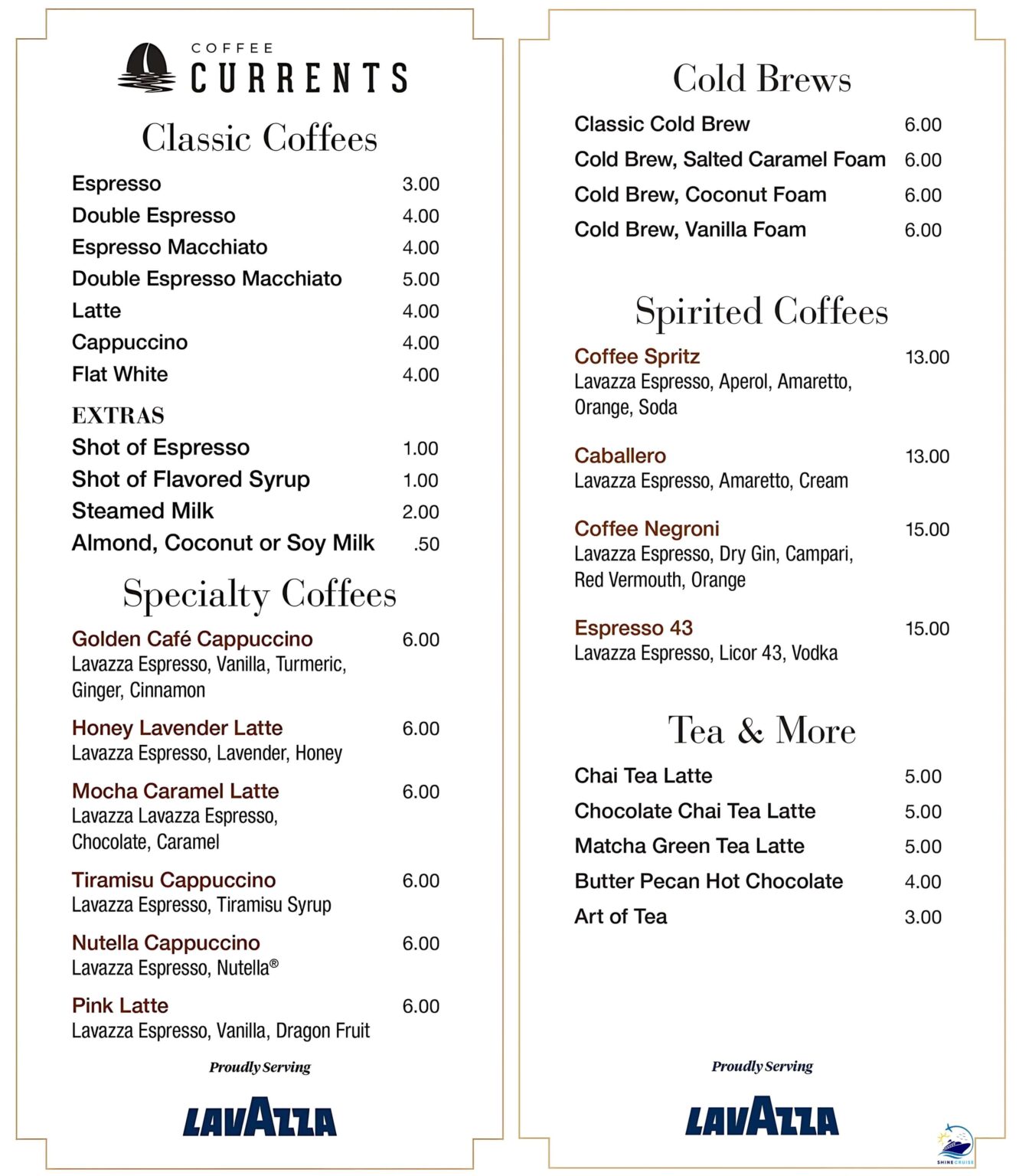 Princess Cruises Drinks Menu 2026 with Prices for all Ships