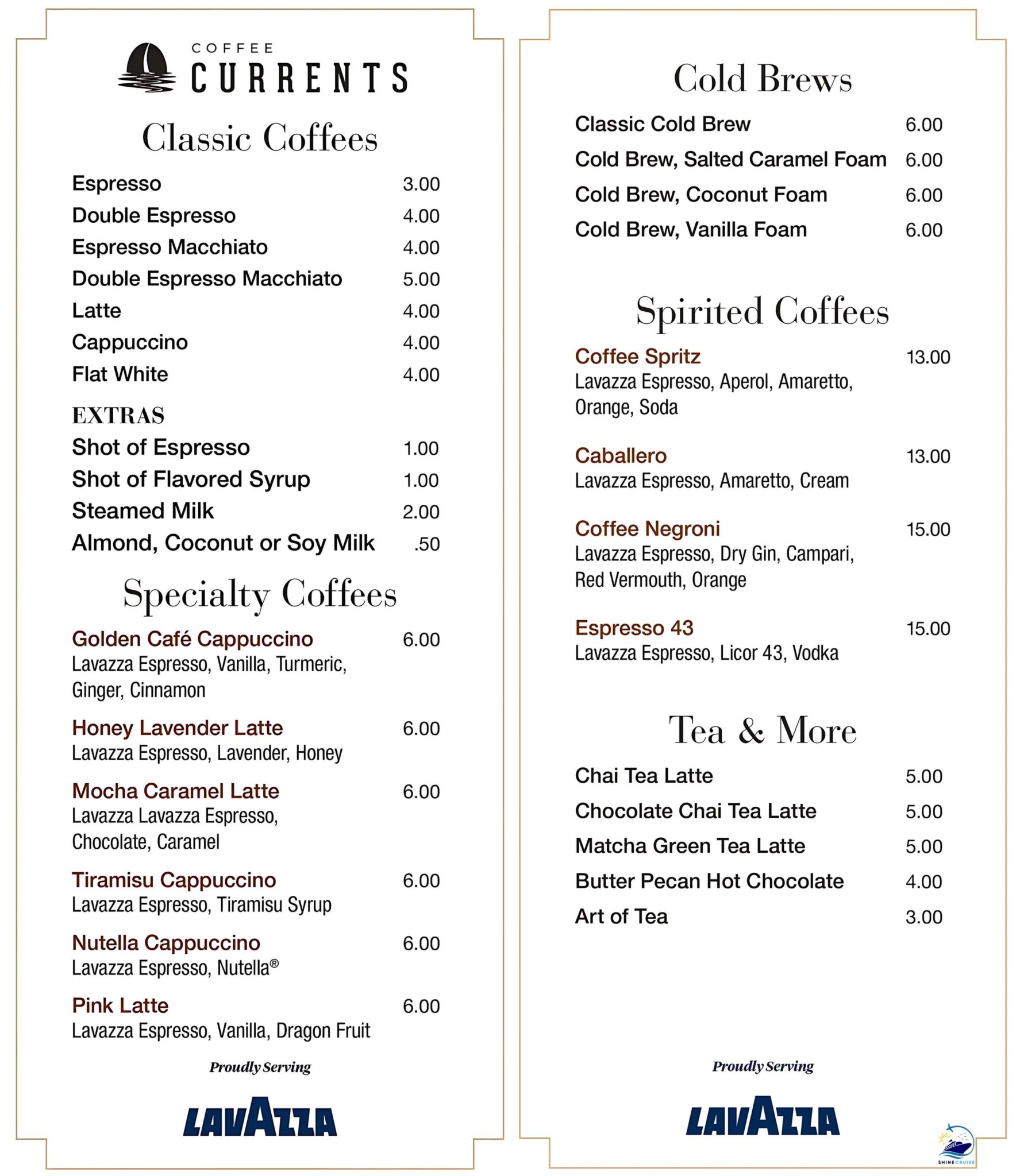 Princess Cruises Drinks Menu 2026 with Prices for all Ships