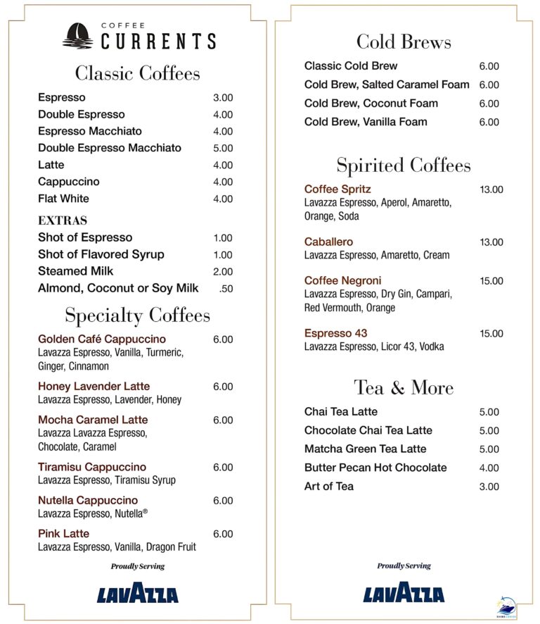 Princess Cruises Drinks Menu 2025 with Prices for all Ships