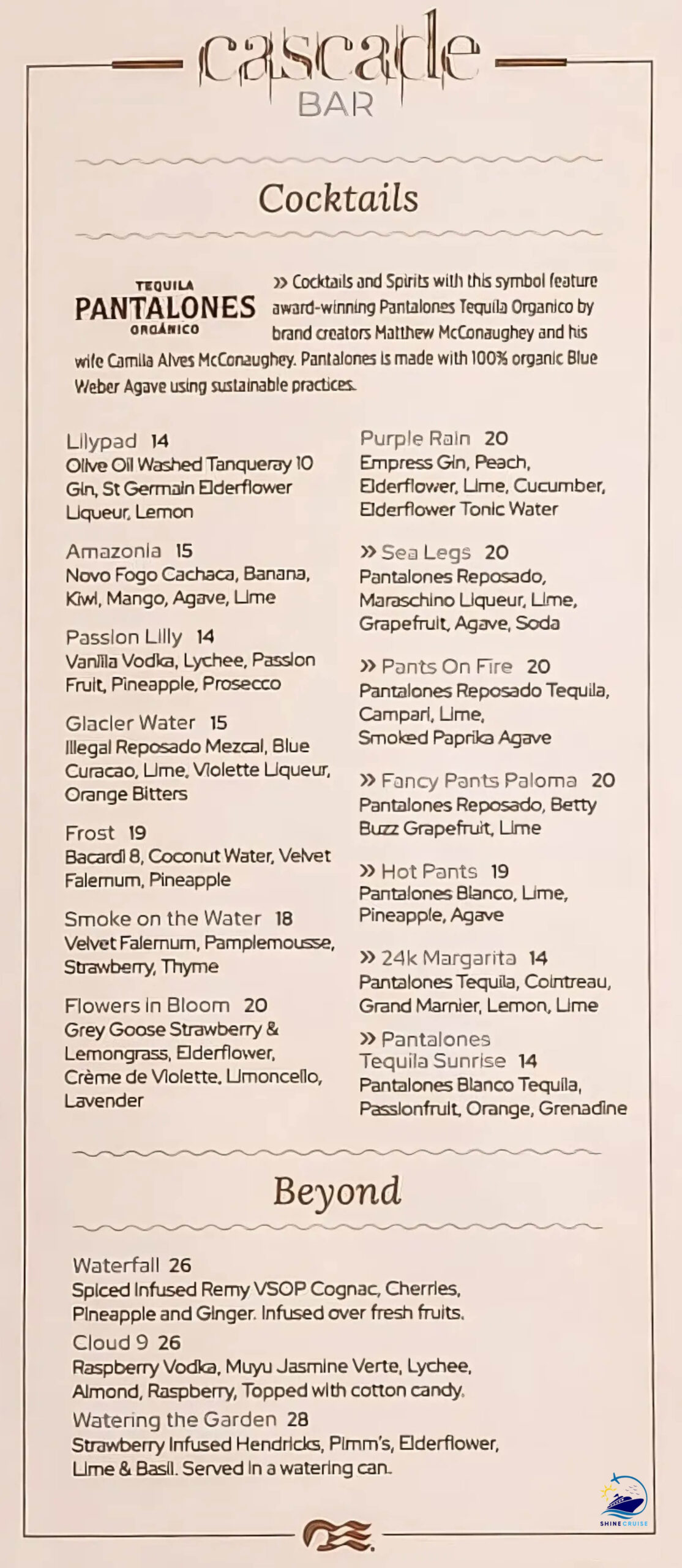 Princess Cruises Drinks Menu 2025 with Prices for all Ships
