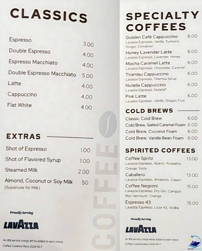 Princess Cruises Drinks Menu 2025 with Prices for all Ships
