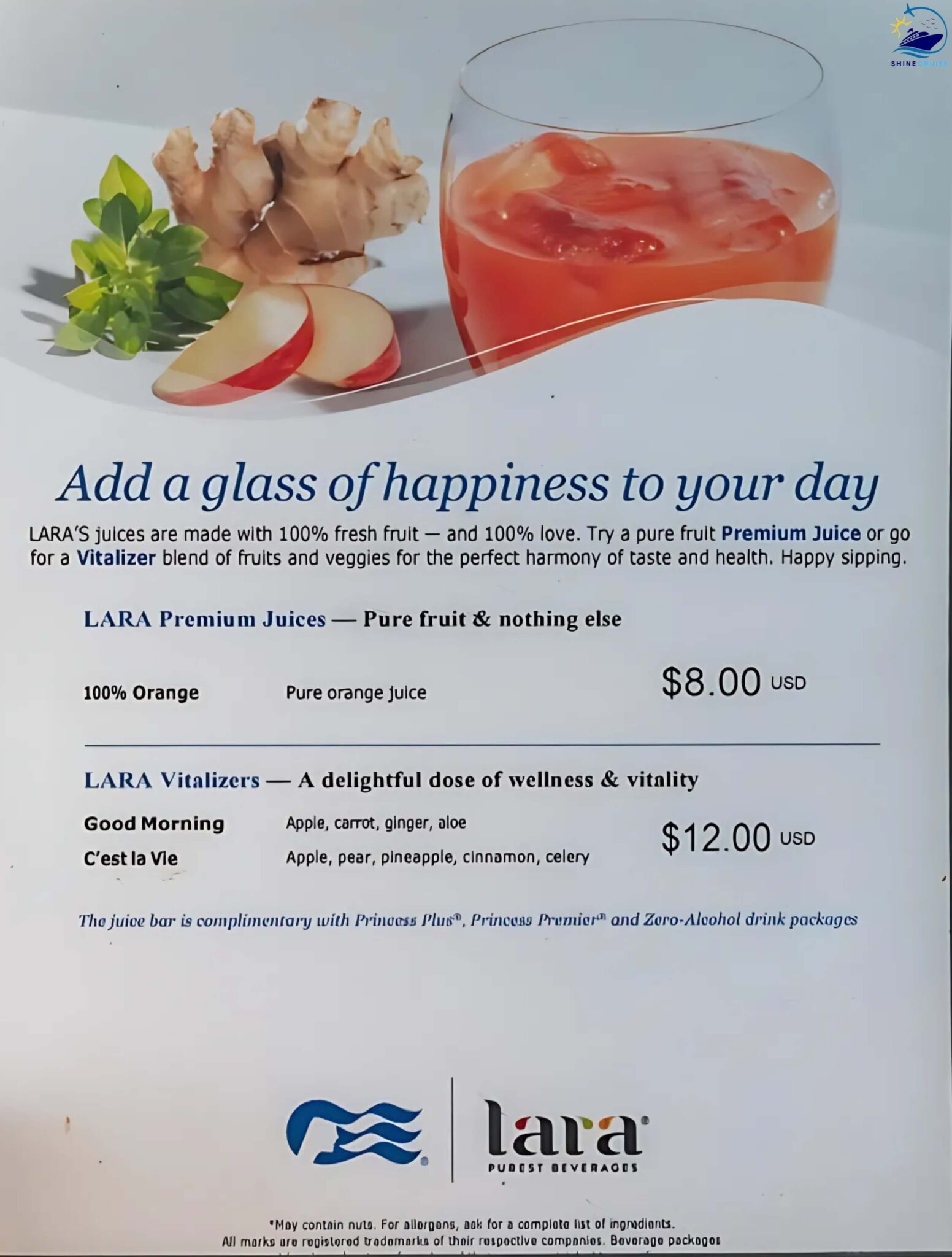 Princess Cruises Drinks Menu 2025 with Prices for all Ships