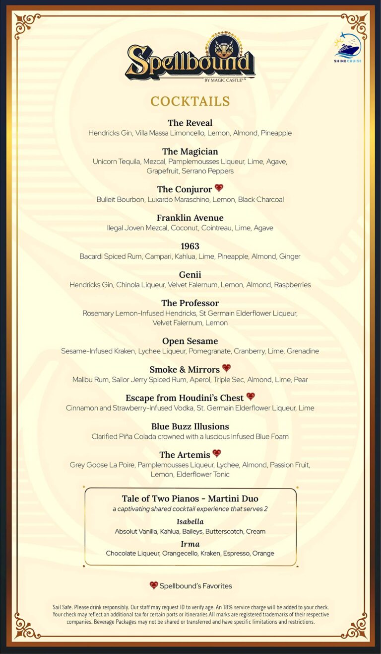 Princess Cruises Drinks Menu 2025 with Prices for all Ships