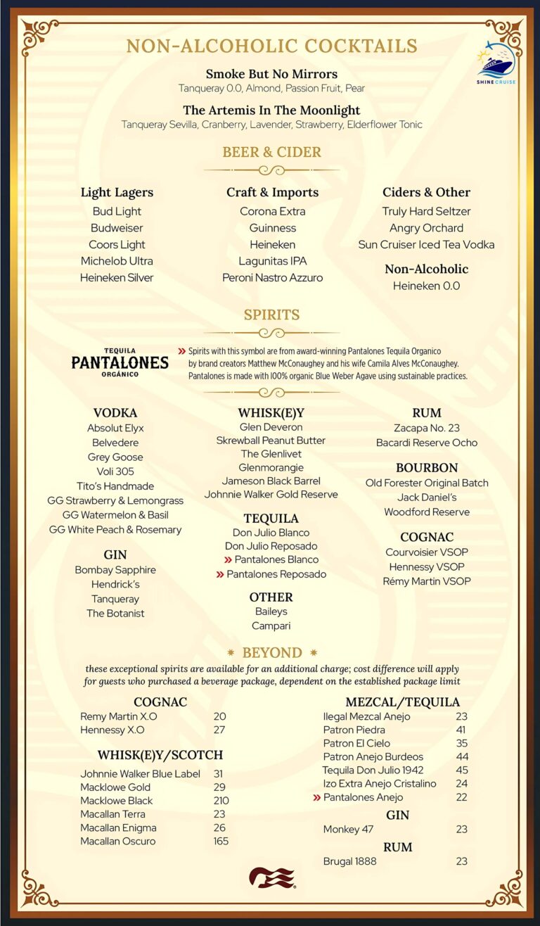 Princess Cruises Drinks Menu 2025 with Prices for all Ships