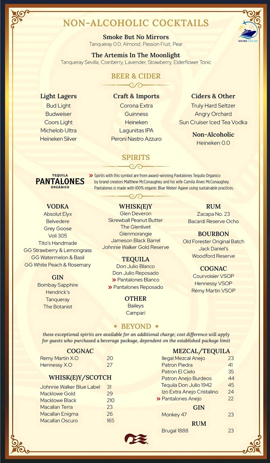 Princess Cruises Drinks Menu 2025 with Prices for all Ships