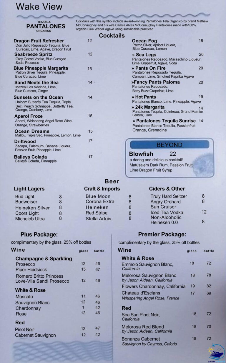 Princess Cruises Drinks Menu 2026 with Prices for all Ships