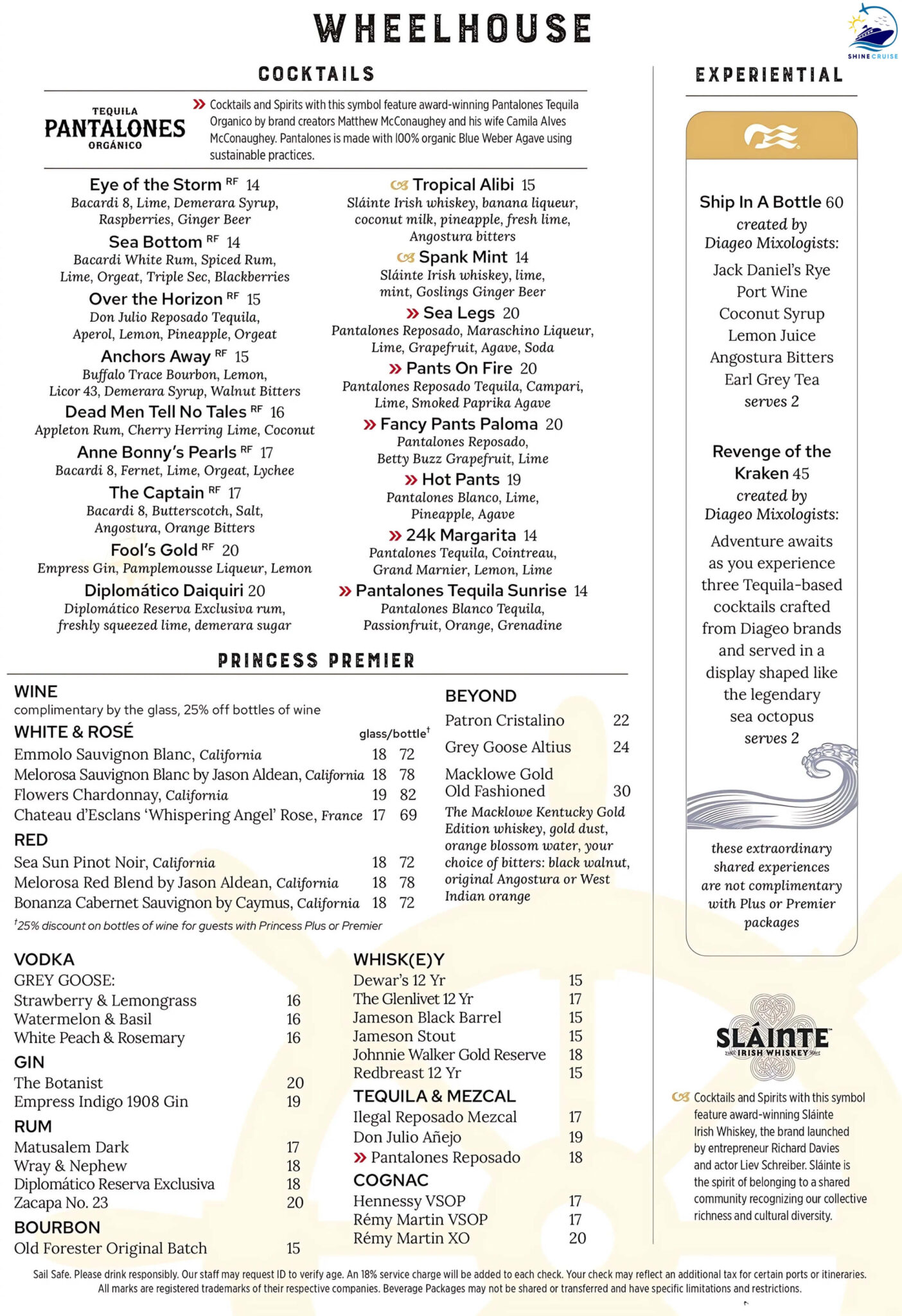 Princess Cruises Drinks Menu 2025 with Prices for all Ships
