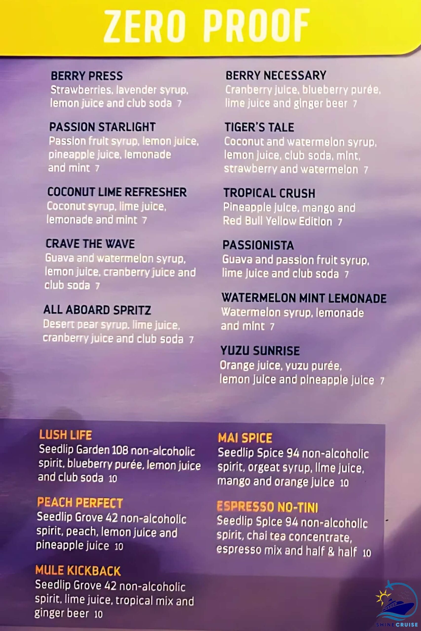 Royal Caribbean Star of the Seas Bar Menus & Drink Prices