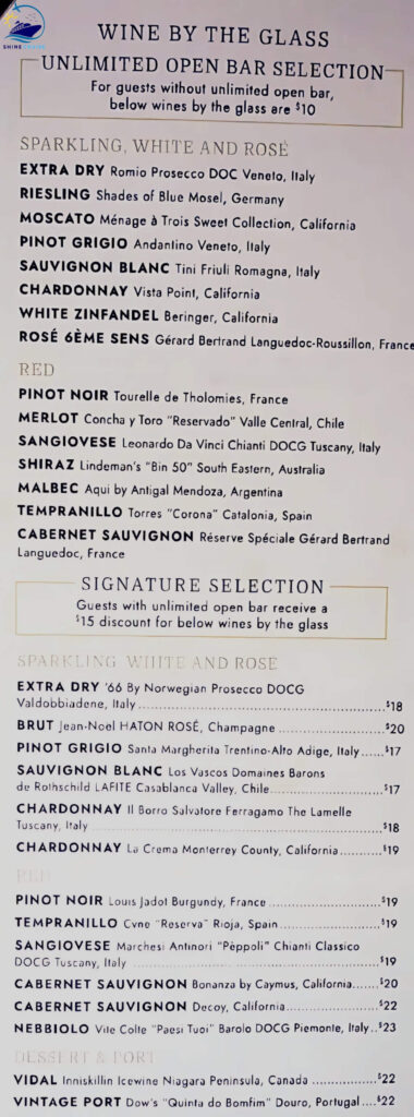 NCL Drink Menu 2025 with Bar Prices for all Norwegian Ships