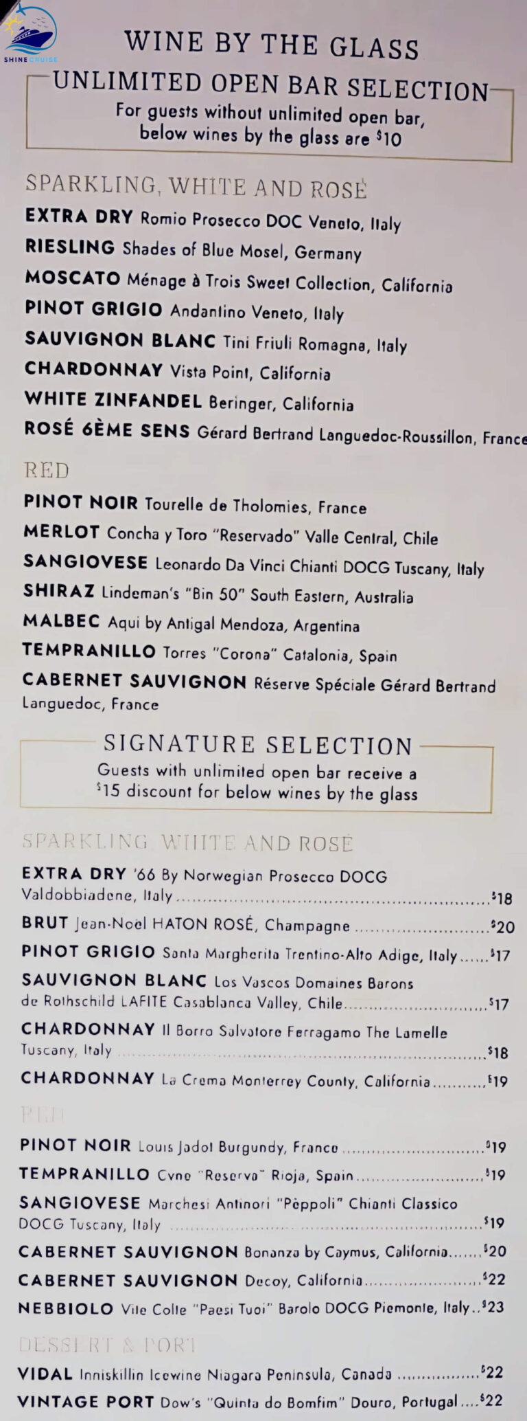 NCL Drink Menu 2025 with Bar Prices for all Norwegian Ships