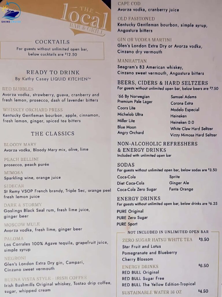 NCL Drink Menu 2025 with Bar Prices for all Norwegian Ships