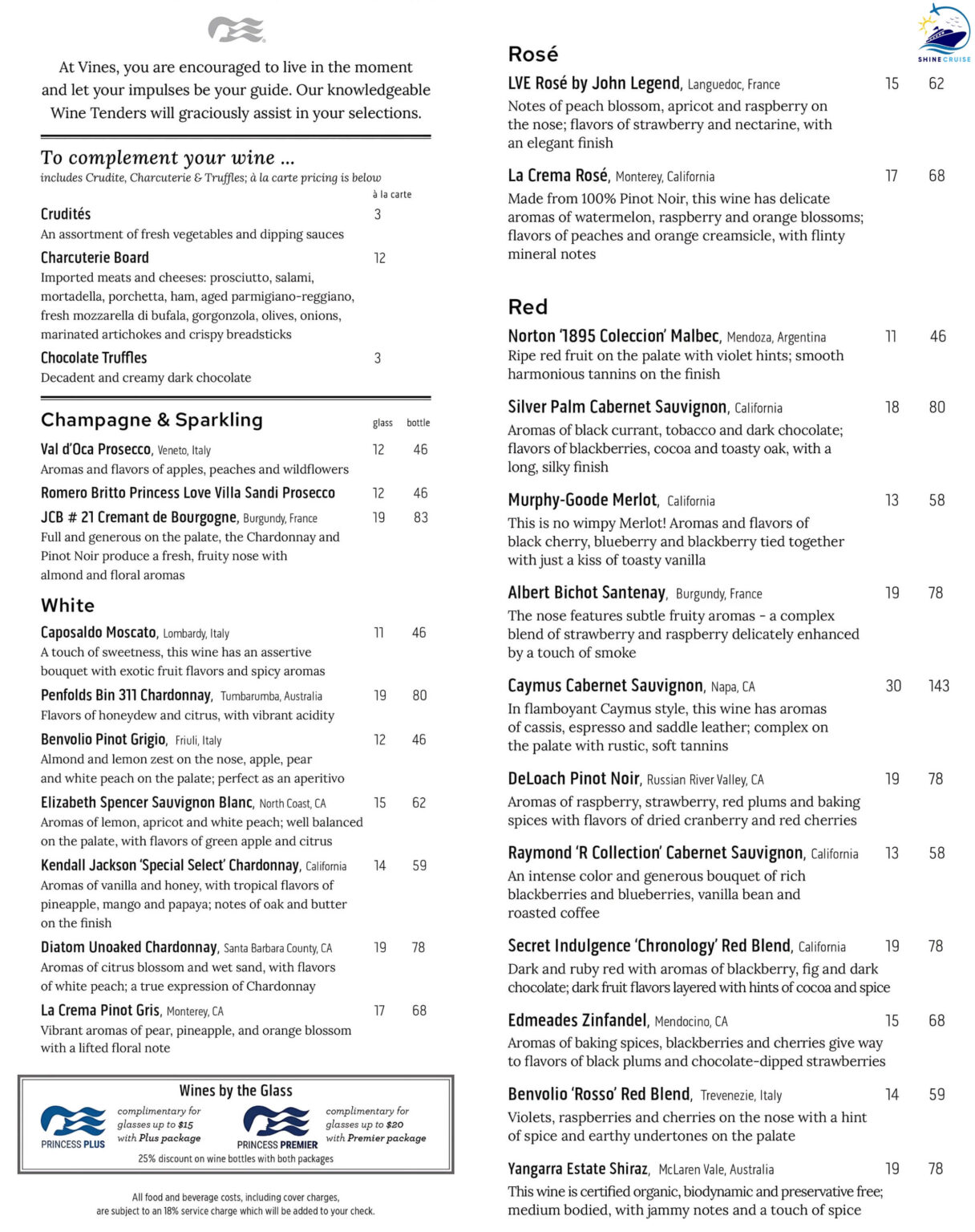 Princess Cruises Drinks Menu 2025 with Prices for all Ships