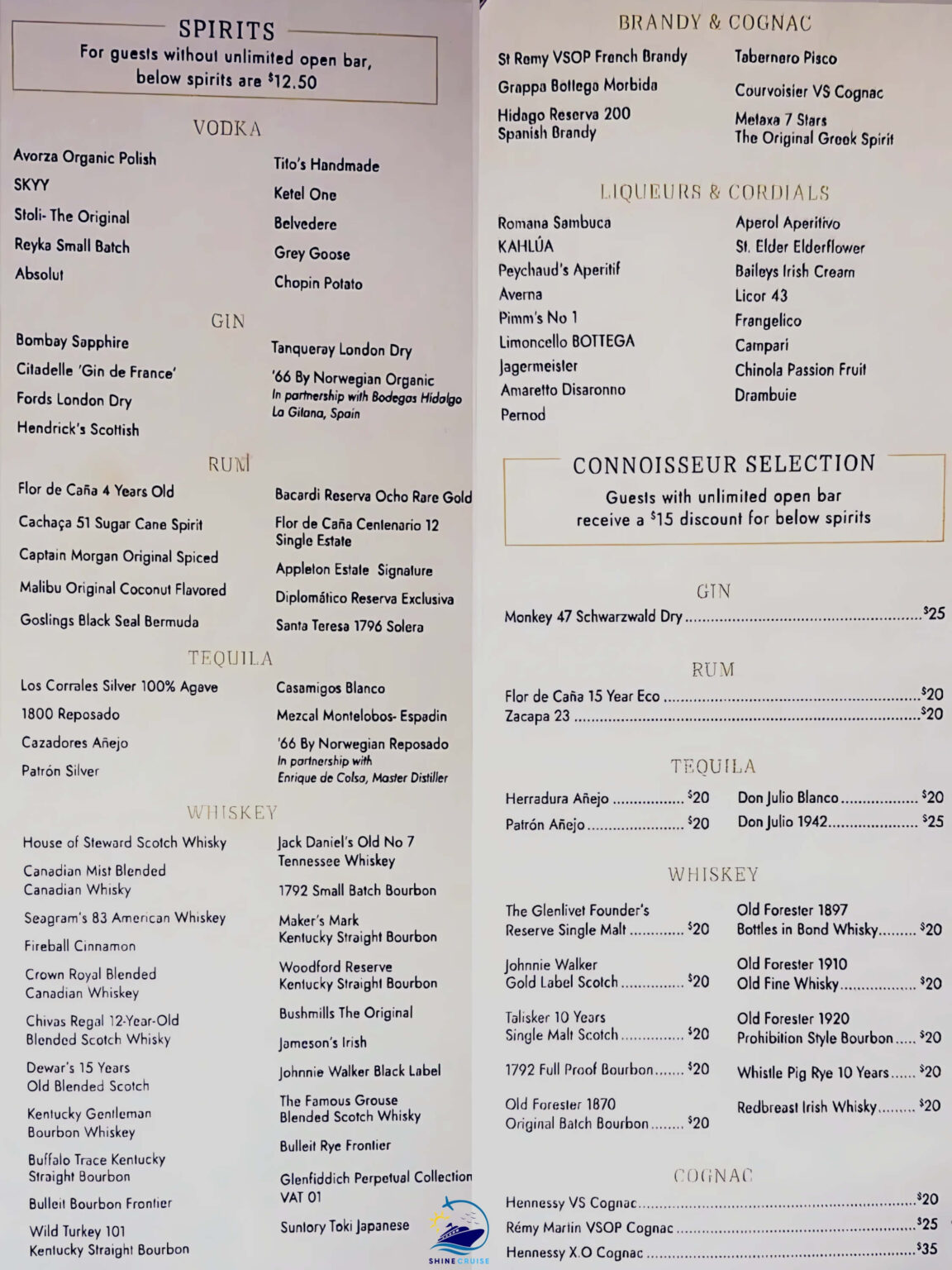 NCL Drink Menu 2025 with Bar Prices for all Norwegian Ships