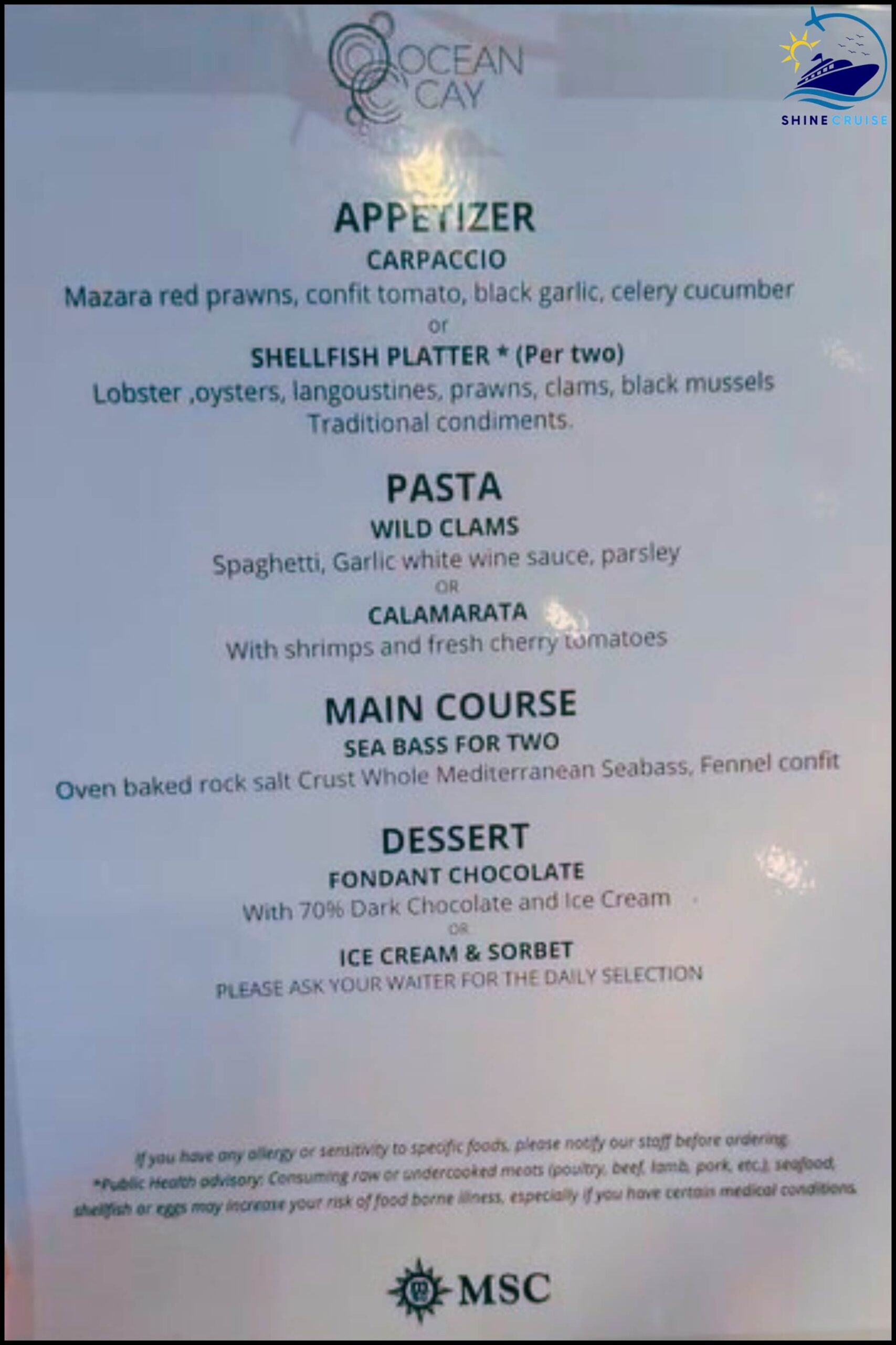MSC Ocean Cay Restaurant Menus for 2026