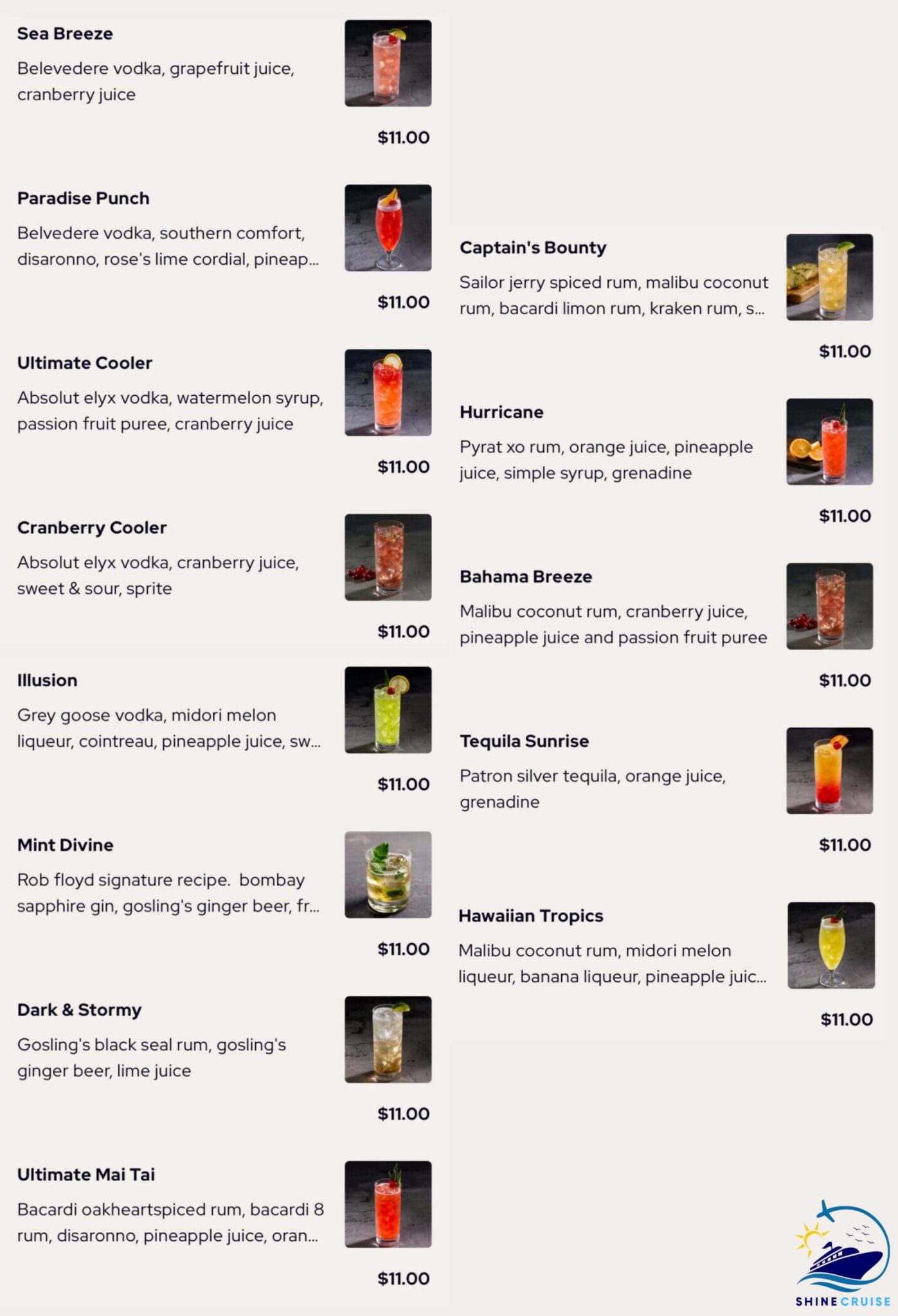 Princess OceanNow Drinks Menu 2026 with Prices