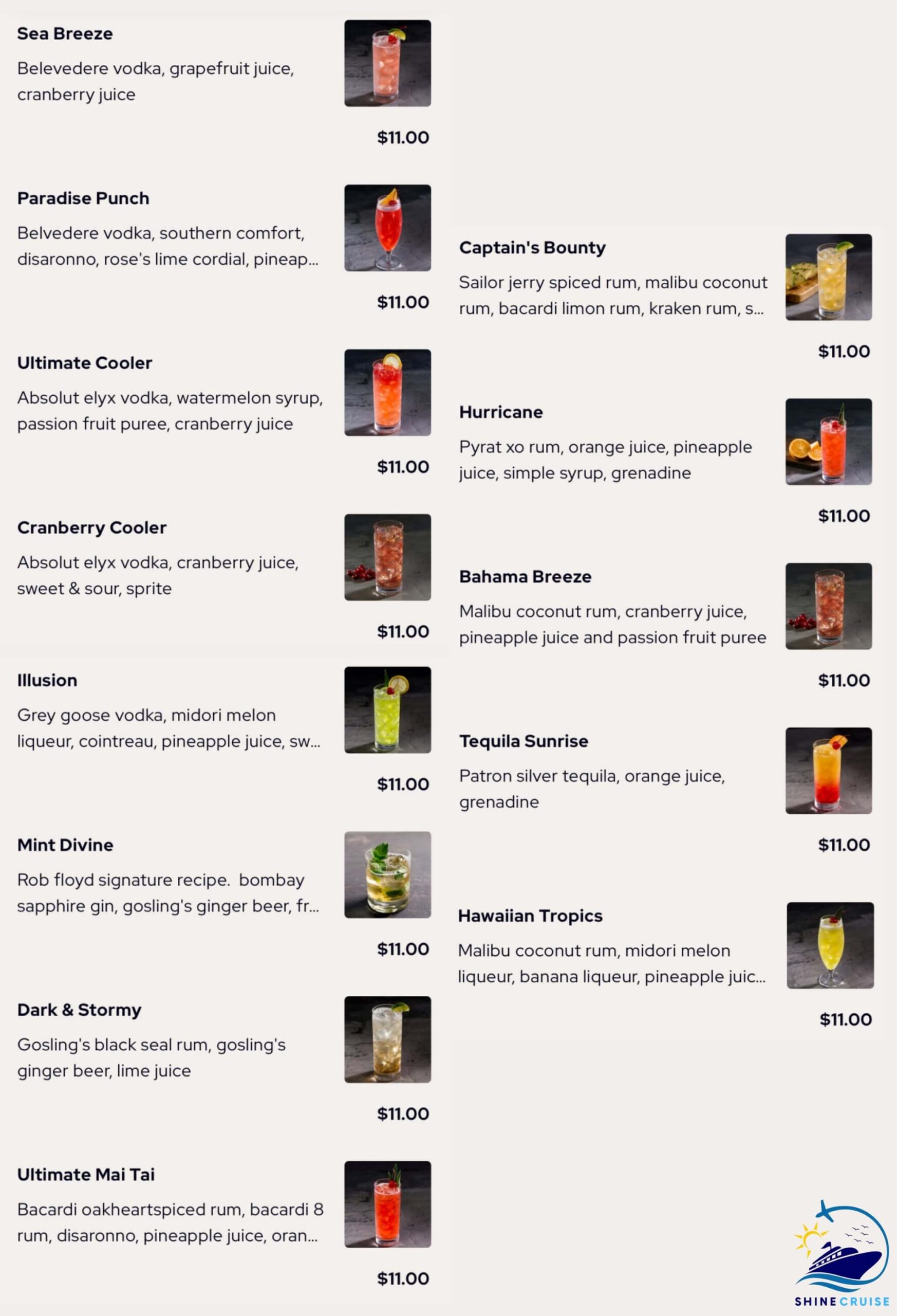 Princess OceanNow Drinks Menu 2026 with Prices